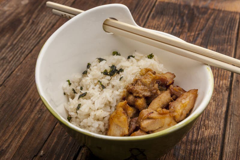 Rice and chicken bowl. stock image. Image of dinner, white - 69271643