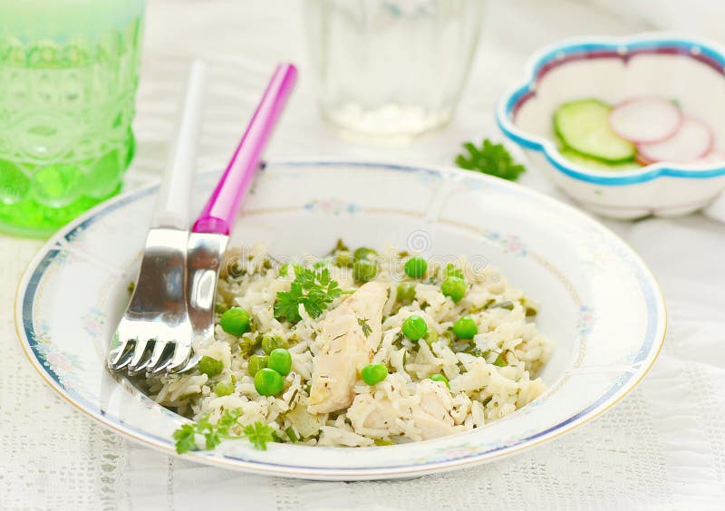 Rice with Chicken and Green Pea Stock Image - Image of meal, arroz ...