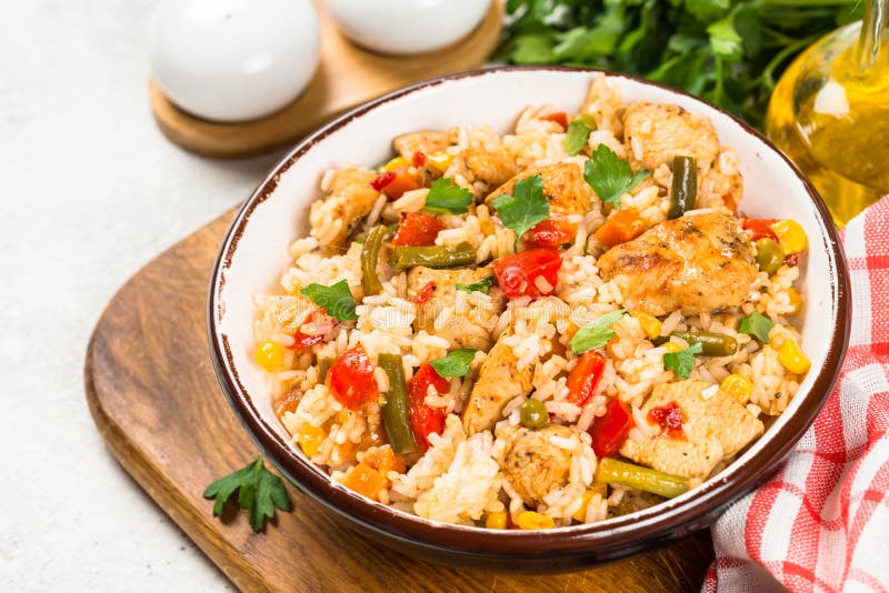 Rice with Chicken and Vegetables. Stock Image - Image of european ...