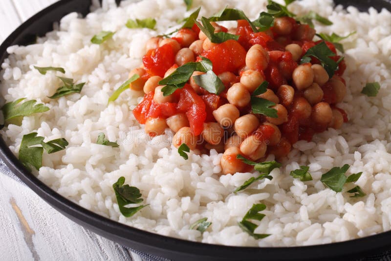Rice with Chickpeas, Tomatoes and Herbs Close-up. Horizontal Stock ...