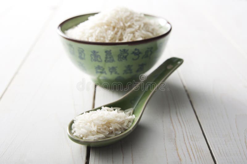 Rice in a Chinese Green Bowl and Scoop Stock Image - Image of portion ...