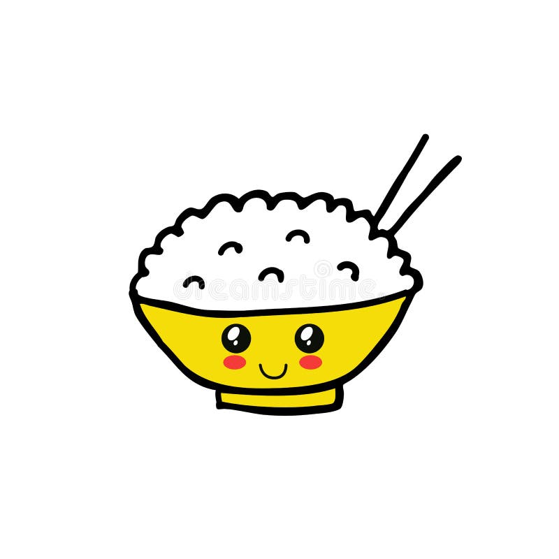 Rice with Chopsticks Doodle Icon Stock Illustration - Illustration of ...