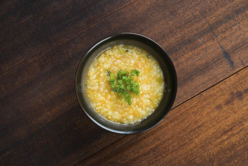 Rice congee bowl top view stock photo. Image of grain - 87354034