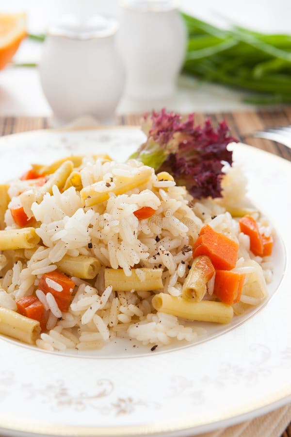 Rice Cooked with Green Beans and Carrots Stock Image - Image of ...