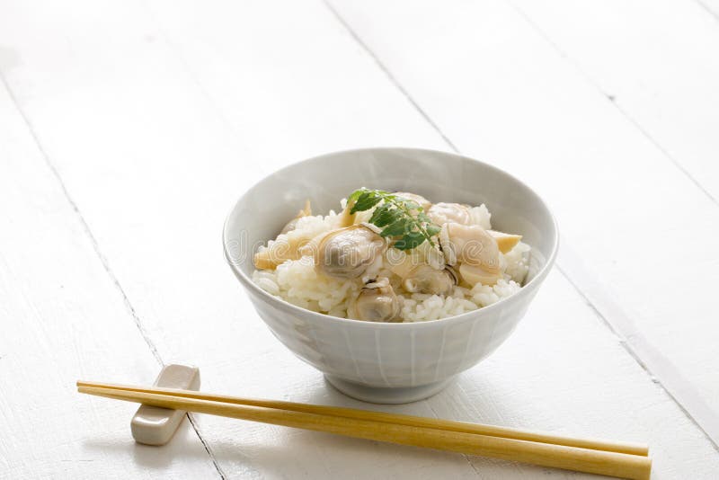Rice Cooked with Steaming Clams Stock Image - Image of japanese ...