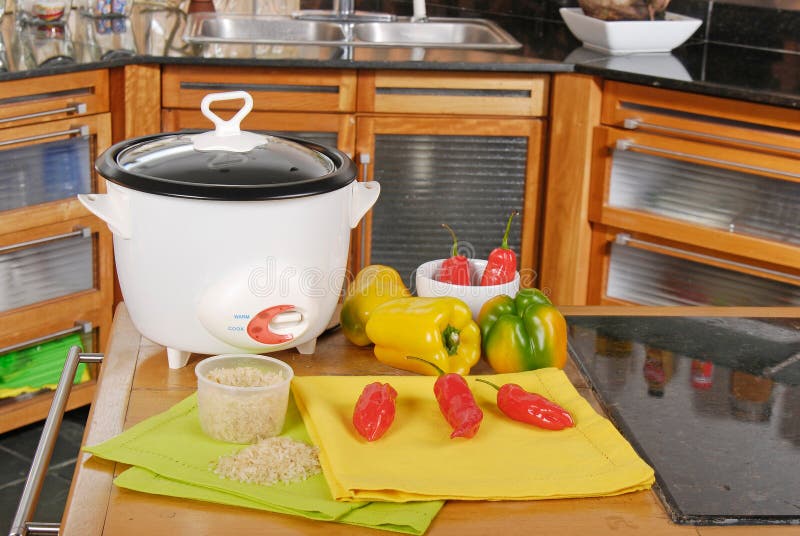 Rice cooker in the kitchen stock image. Image of equipment - 65841853