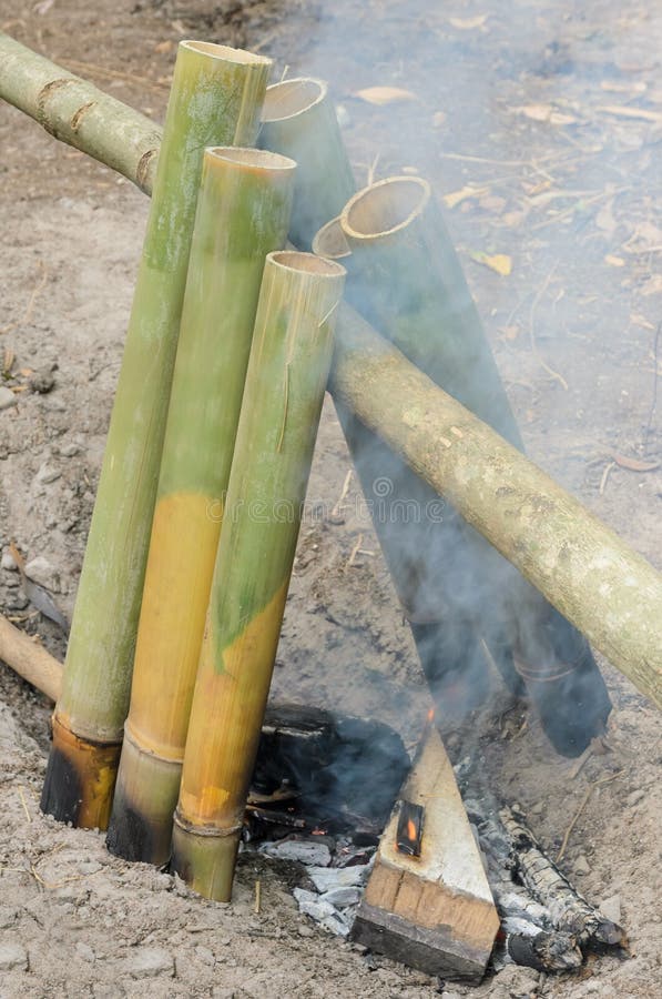 Rice Cooking in Bamboo Stalk Stock Image - Image of smoke, burn: 39857301