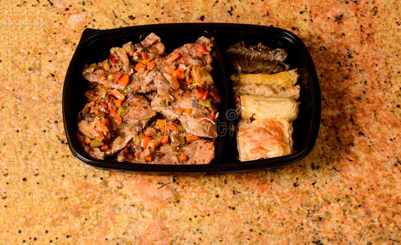 Rice Cover And Roasted Meat Stock Photo - Image of tawook, potatoes ...