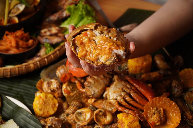 Rice in Crab S Shell with Sauce Stock Image - Image of lunch, fish ...