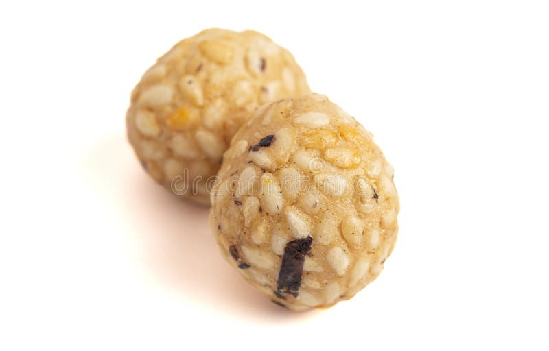 Rice Cracker Ball with Seaweed on a White Background Stock Image ...