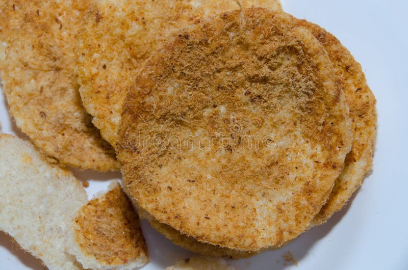 Rice Cracker with Flossy Pork Stock Photo - Image of color, leaves ...
