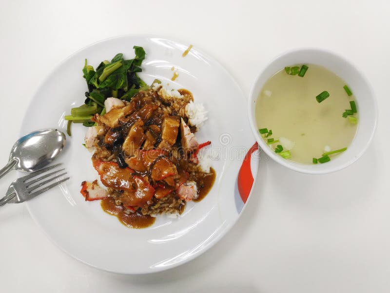 Rice Crispy Pork And Barbecued Red Pork In Sauce With Rice Stock Image Image Of Style Menu