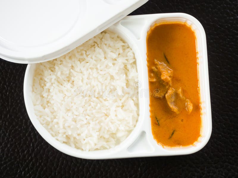 Rice and Curry in the Meal Box Set Stock Photo - Image of grains, fork ...