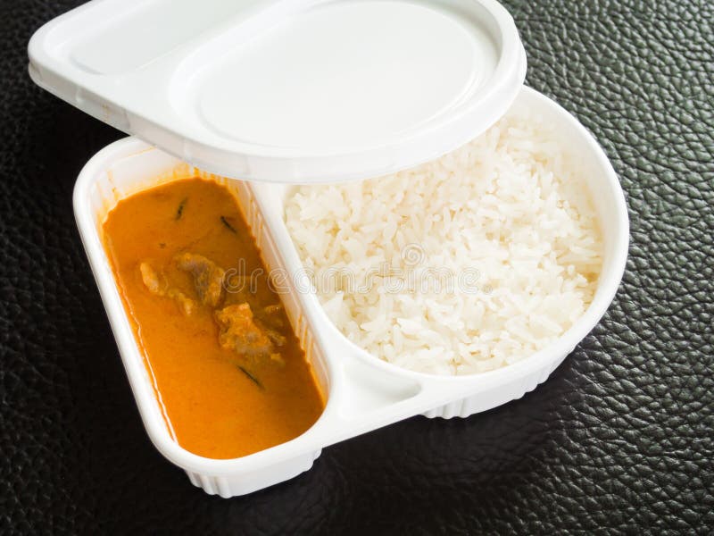 Rice and Curry in the Meal Box Set Stock Image - Image of chutney ...