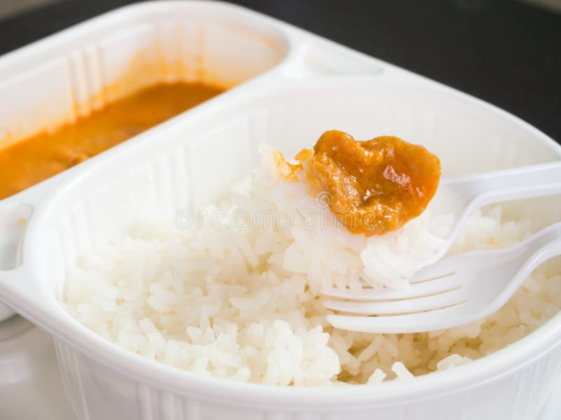 Rice and Curry in the Meal Box Set Stock Image - Image of kitchen ...
