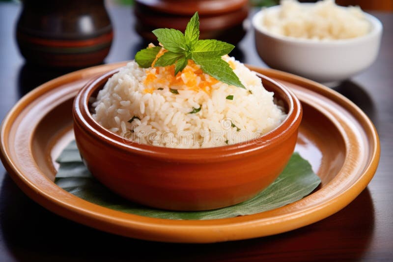 Rice Dish with Garnish, Served in a White Ceramic Dish Stock ...