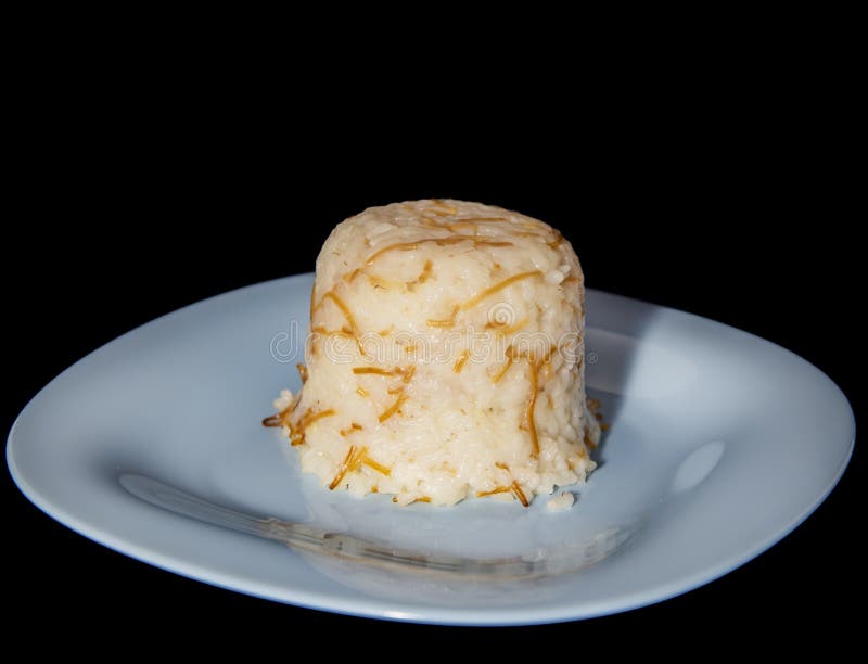Rice Dome in a White Plate with a Black Background Stock Photo - Image ...