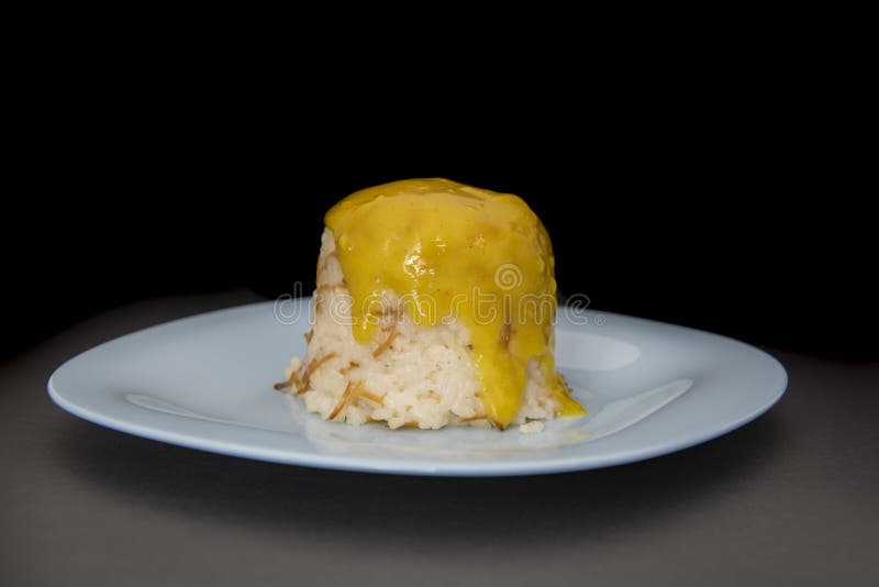 Rice Dome in a White Plate with Sauce Stock Photo - Image of eating ...