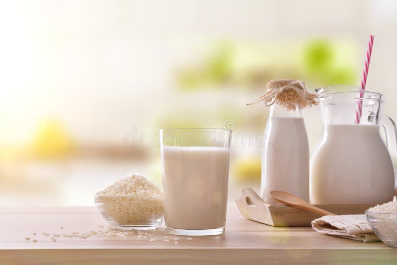 Rice Drink in Containers on a Table in Kitchen Horizontal Stock Image ...