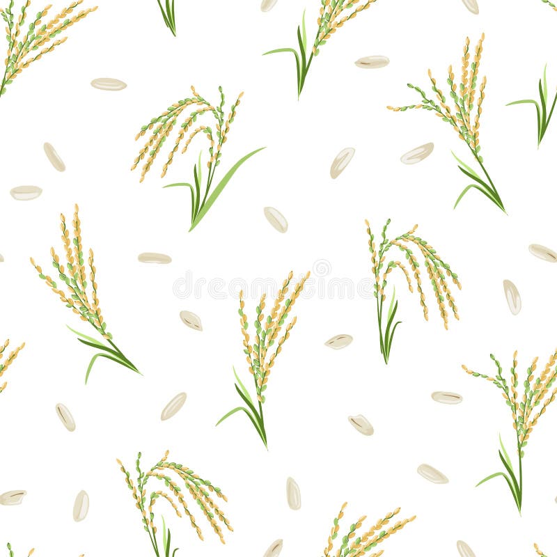 Rice Ears and Grains Background. Vector Seamless Pattern with Cereal ...