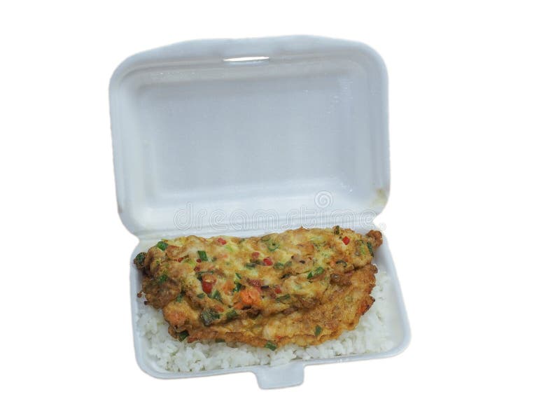 Rice and Egg Breakfast before Work Hours in Styrofoam Food Containers ...