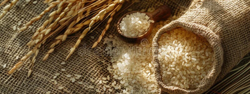 Rice Essential Oil on the Background of Burlap Top View Stock Image ...
