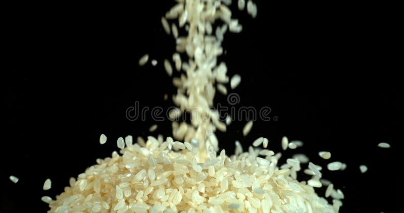 Rice Falling Against Black Background Stock Image - Image of studio ...