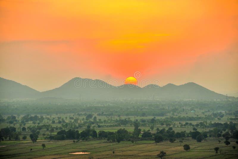 Rice farm during sunset stock image. Image of land, dusk - 92629229