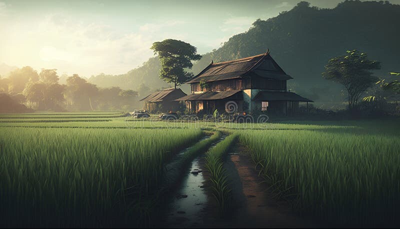 Rice Field in Bali, Indonesia. 3D Rendering Stock Illustration ...