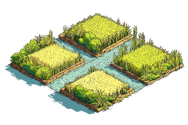 Rice Field Isometric Isolated Stock Illustration - Illustration of ...