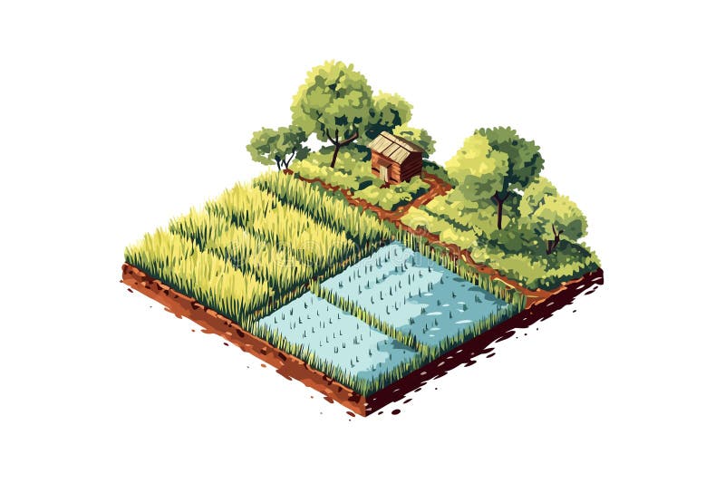 Rice Field Isometric Isolated Stock Illustration - Illustration of line ...