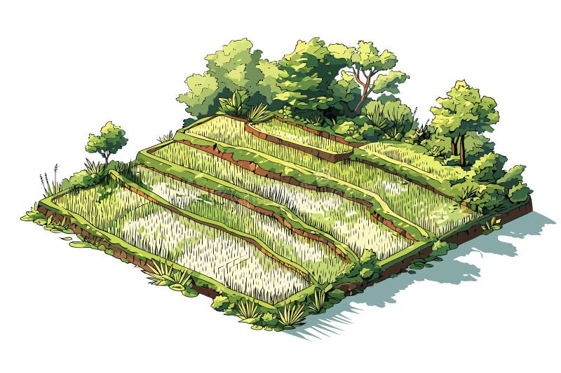 Rice Field Isometric Isolated Stock Illustration - Illustration of ...