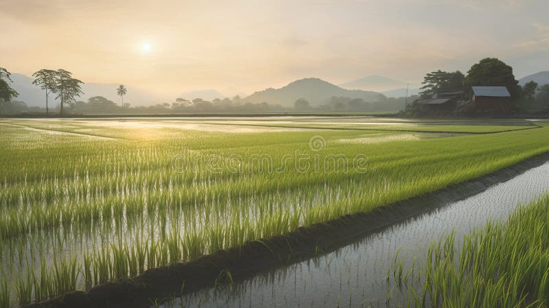 Rice Field in the Rays of the Evening Sun, the Cultivation of Natural ...