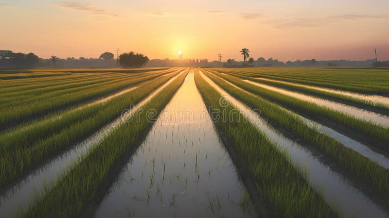 Rice Field in the Rays of the Evening Sun, the Cultivation of Natural ...