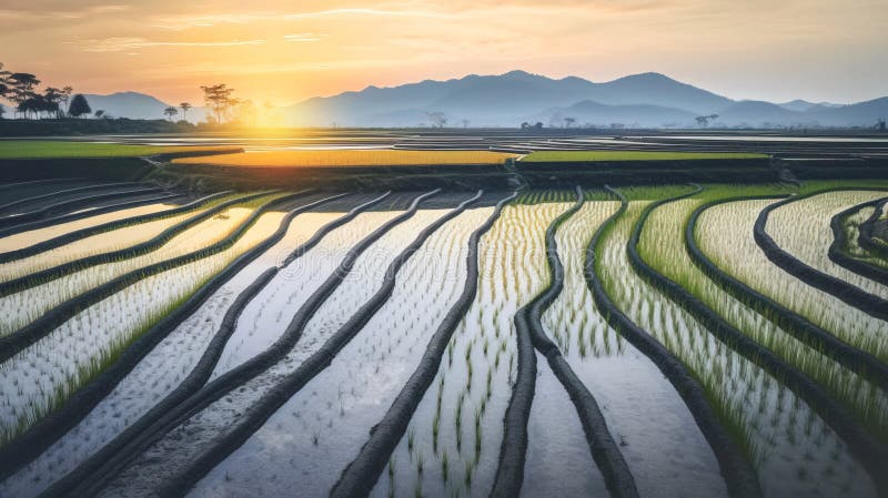 Rice Field in the Rays of the Evening Sun, the Cultivation of Natural ...