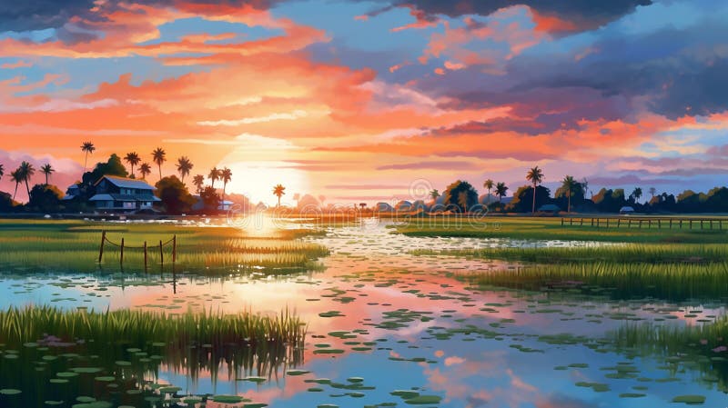 Rice field stock illustration. Illustration of growth - 279089258