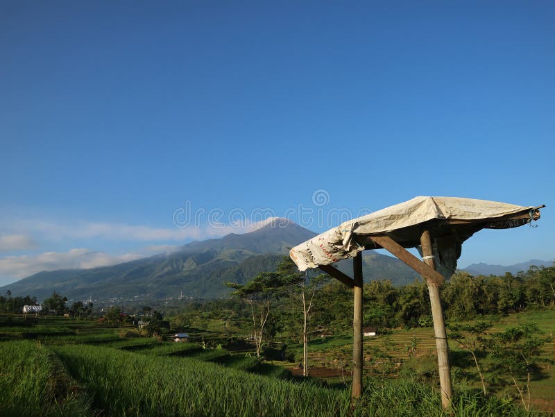 Rice Fields with Old Huts with Mountain Backdrops Stock Image - Image ...
