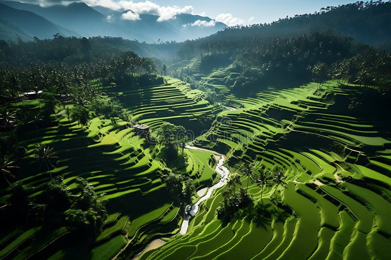 Rice Fields on Terraced of Bali Island, Indonesia Stock Illustration ...