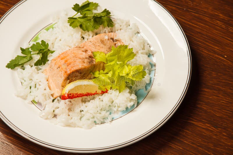 Rice with fish stock photo. Image of fried, health, lemon - 80832988