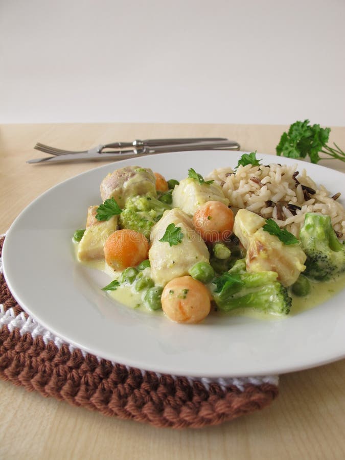Rice with Fish and Vegetables in Mustard Sauce Stock Image - Image of ...