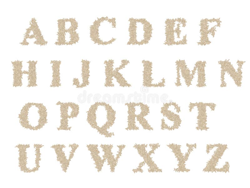 Rice Font, Complete Alphabet. Made with White Rice Long Grains, Bold ...