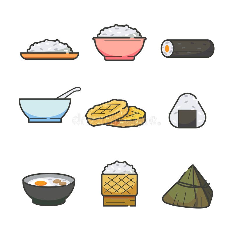 Set of Rice Food Staple Icon Stock Vector - Illustration of rice ...