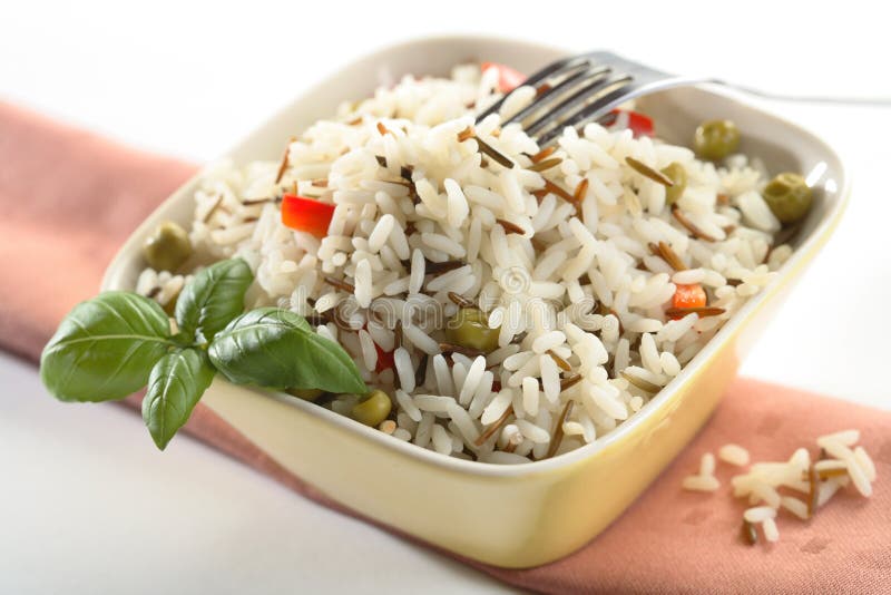 Rice and fork in the bowl stock photo. Image of bowl, vitamin - 6471614