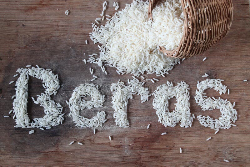 Rice is formed in writing. stock image. Image of processed - 210066397