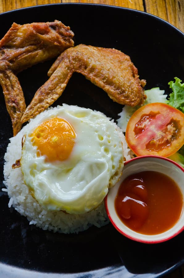 Rice with Fried Chicken Wings and Fried Egg Stock Image - Image of rice ...