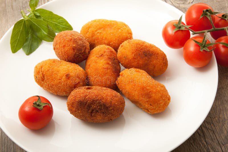 Rice Fried Croquettes Dish in Wooden Background Stock Image - Image of ...