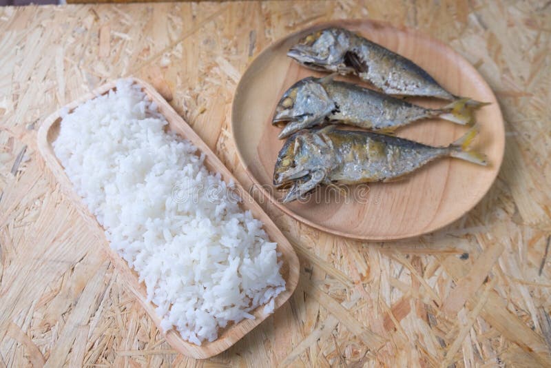 Rice with fried mackerel stock photo. Image of cooking - 82075256