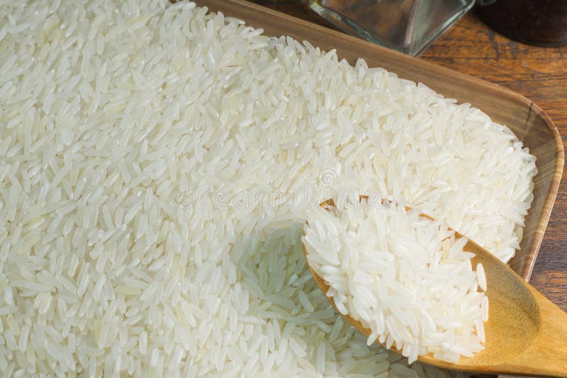 Rice Grain on Wood Table Image for Background. Stock Photo - Image of ...