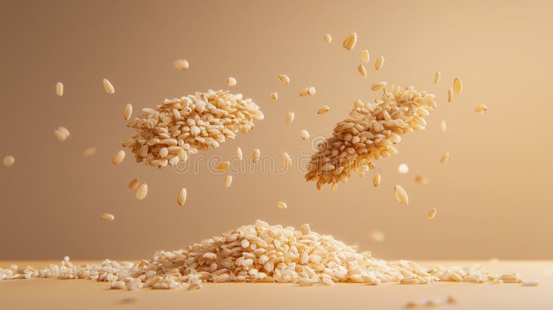 Rice Grains Hover Golden Surface Distinct and Separated Beautifully ...