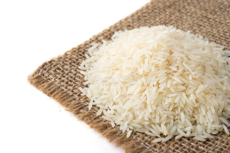 Rice Grains on Old Sack Background Stock Image - Image of green, white ...